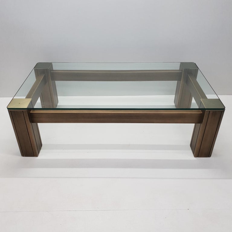 Brass and Glass Rectangular Robust Coffee Table, 1990s For Sale at 1stDibs