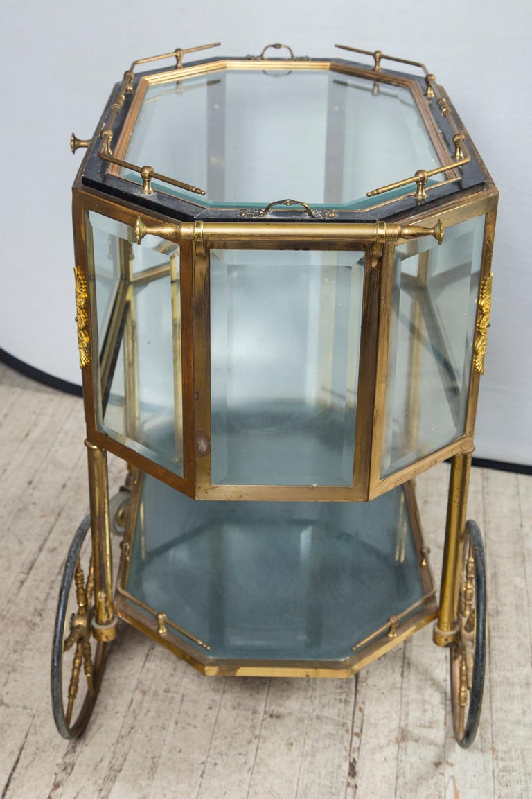Brass and Glass Rolling Bar Cart at 1stDibs | brass and glass bar cart