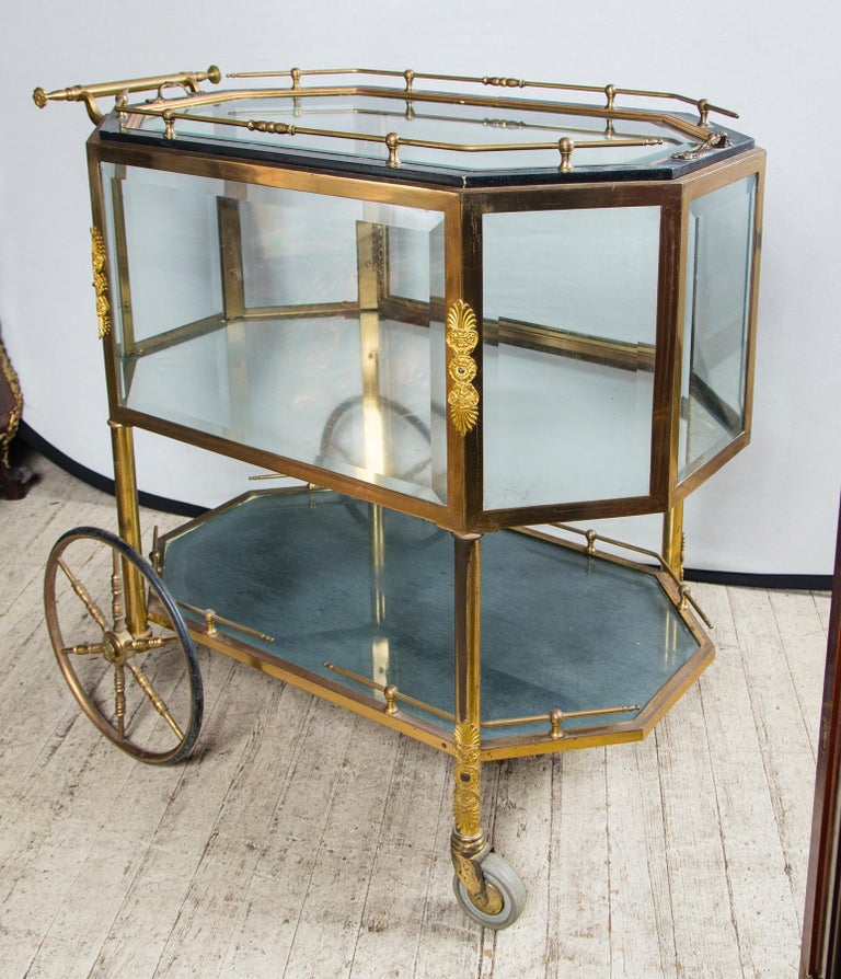 Brass and Glass Rolling Bar Cart at 1stDibs | brass and glass bar cart