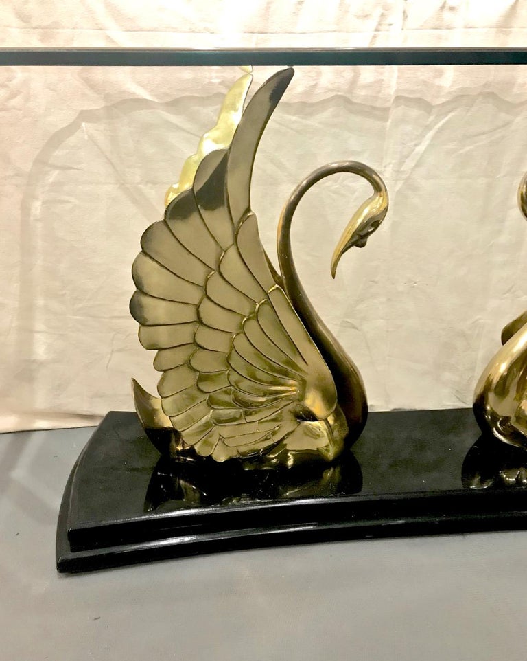 Brass and Glass Swan Console Table at 1stDibs