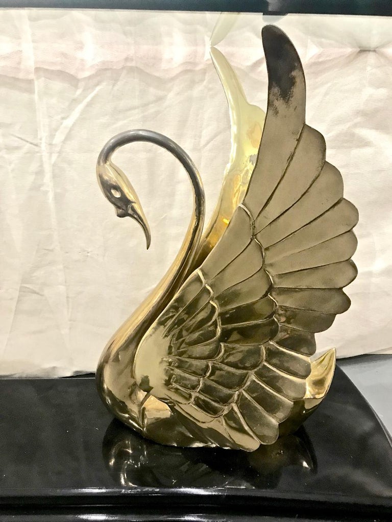 Brass and Glass Swan Console Table at 1stDibs