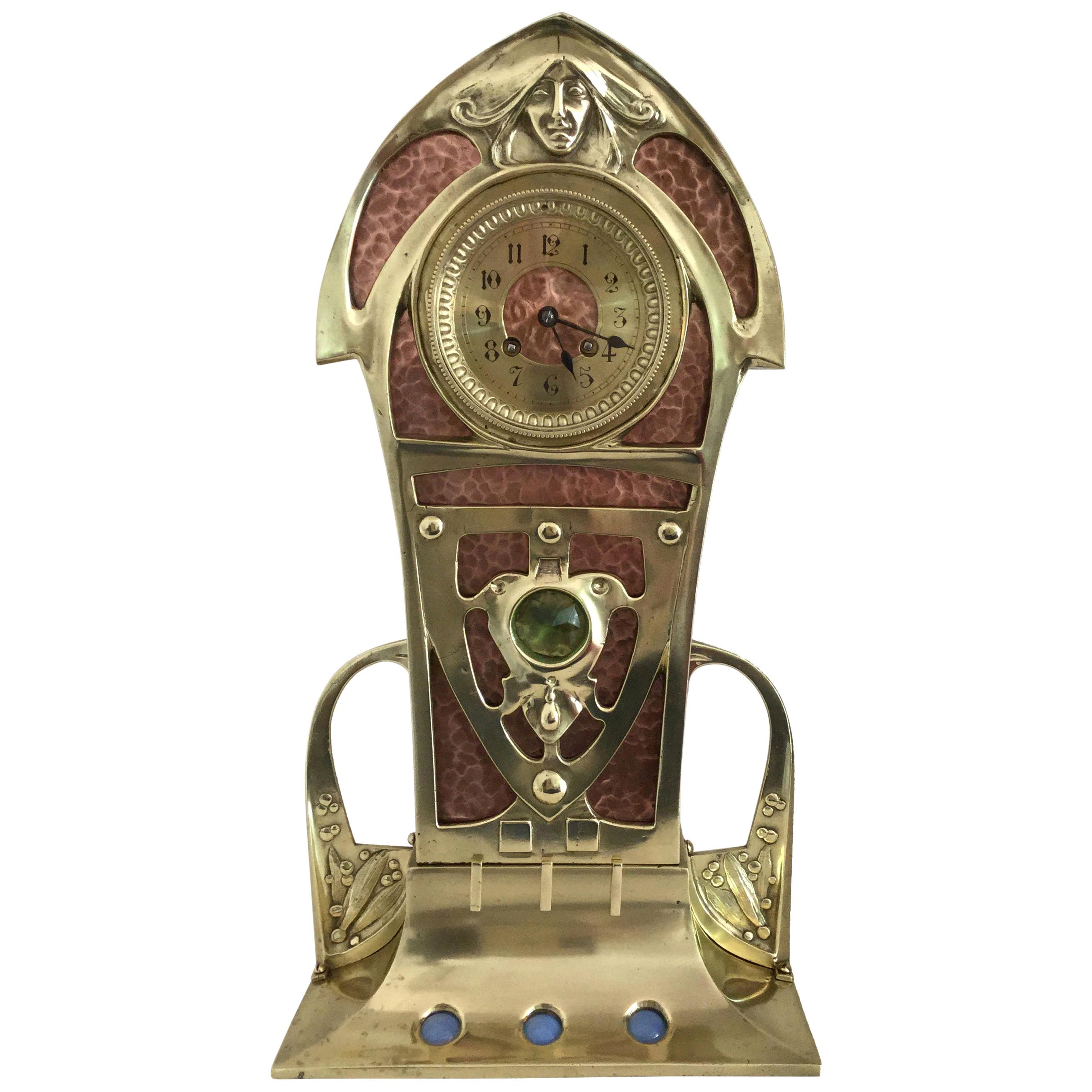 Art Nouveau Brass Cased Mantel Clock For Sale at 1stDibs