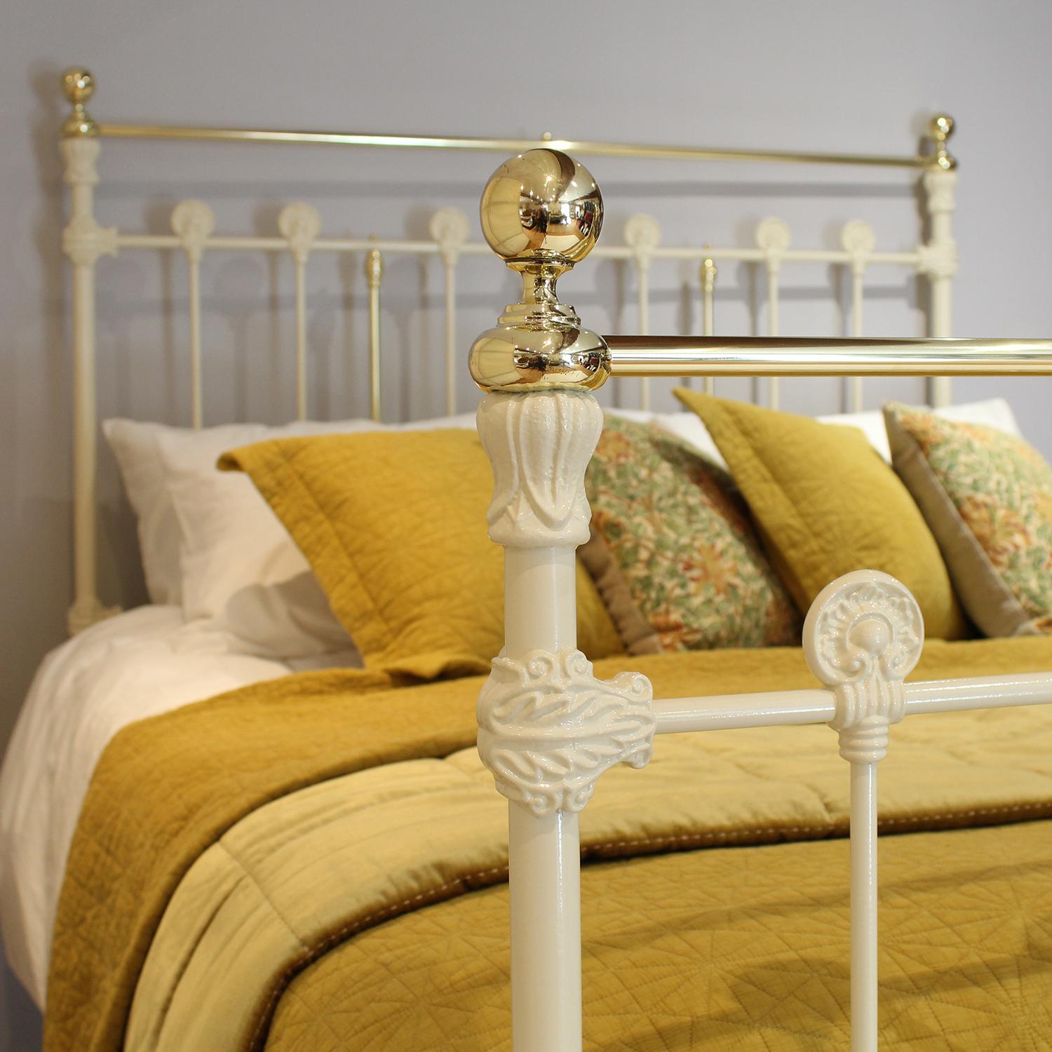Brass and Iron Antique Bed in Cream, MK263 at 1stDibs