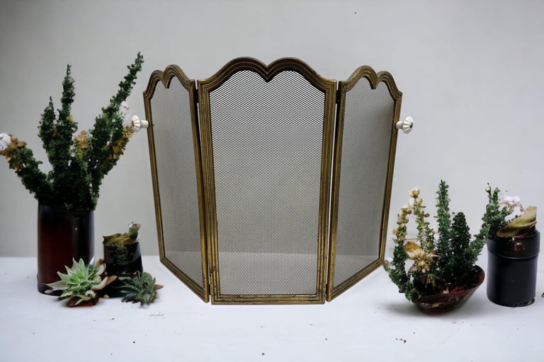 Brass and Iron Fireplace Screen, Vintage Italy, 1950s For Sale at 1stDibs