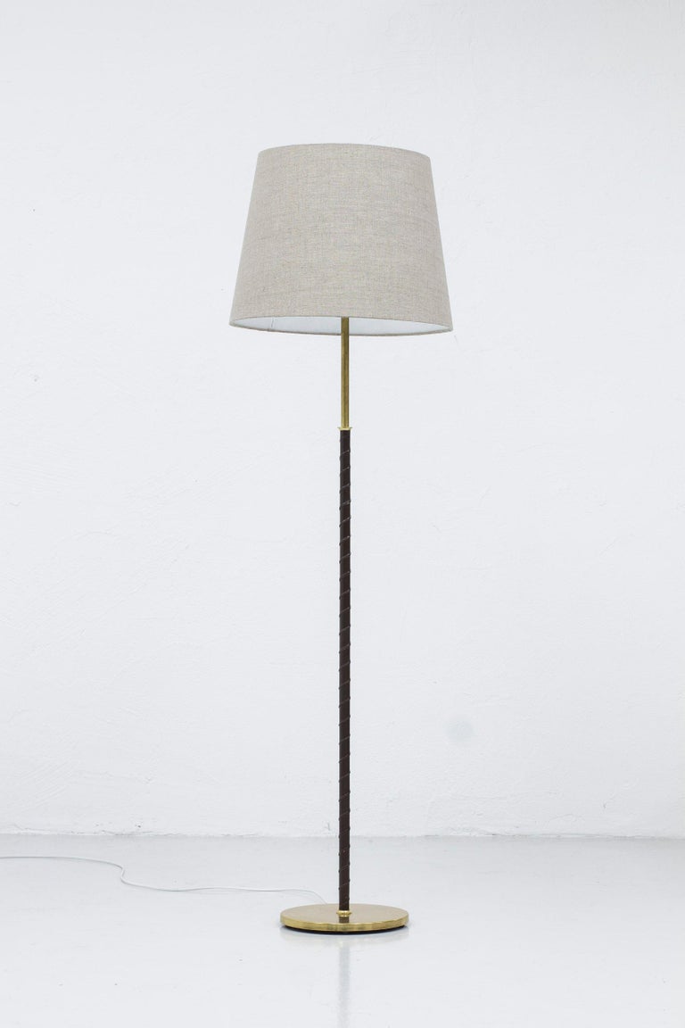 Brass and Leather Floor Lamp by Möller Armaturer, Scandinavian Modern ...