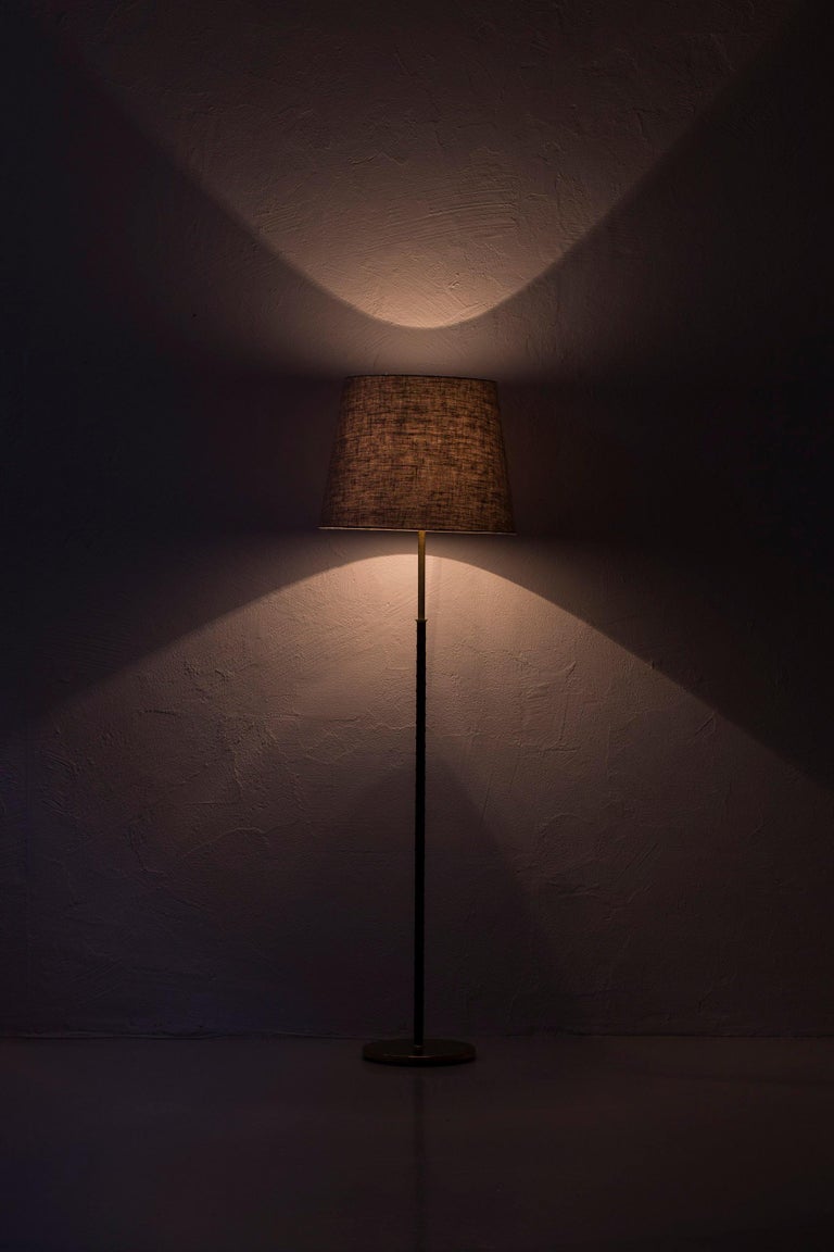 Brass and Leather Floor Lamp by Möller Armaturer, Scandinavian Modern ...