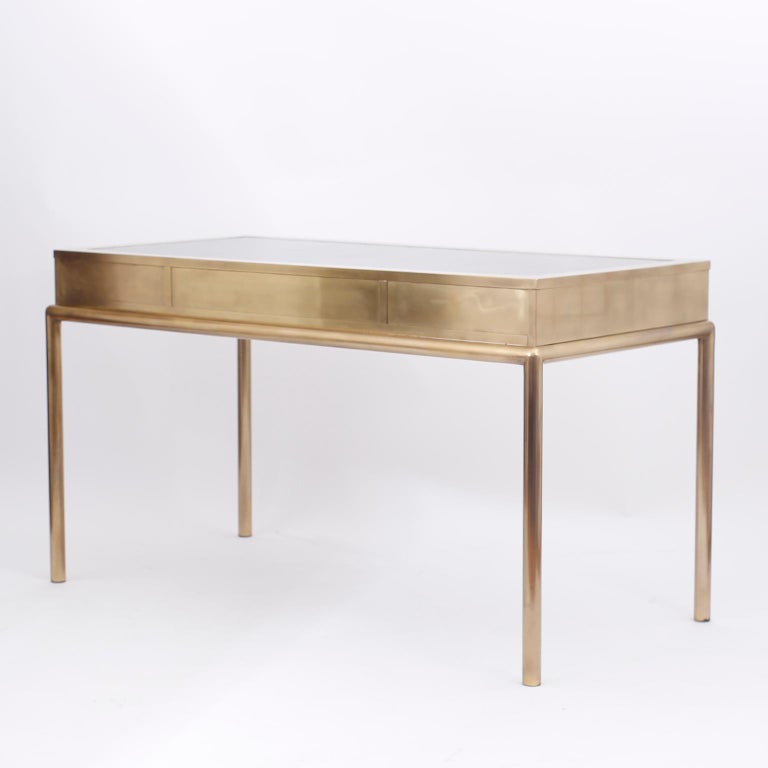Brass and Leather Mastercraft Desk at 1stDibs
