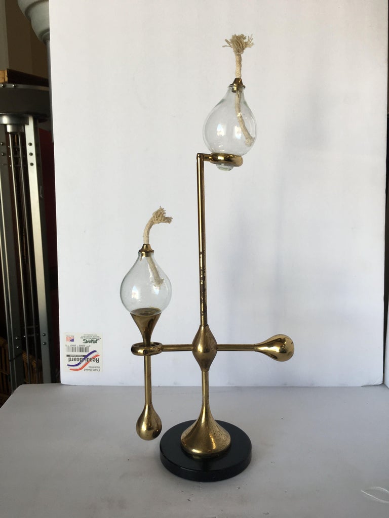 Brass and Marble Two-Arm Gyroscope Ship Oil Lamp Light at 1stDibs