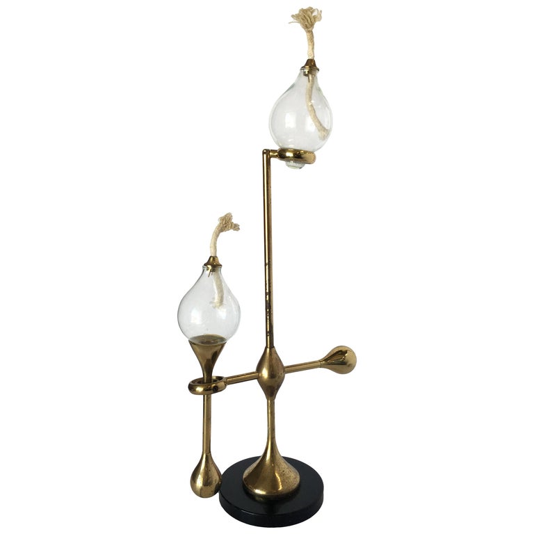 Brass and Marble Two-Arm Gyroscope Ship Oil Lamp Light at 1stDibs