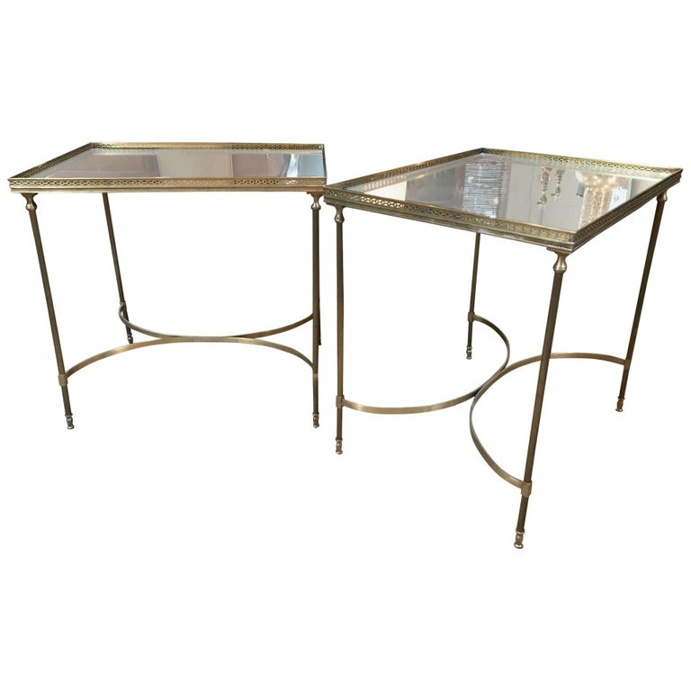 Brass and Mirrored Side Tables with Pierced Rail For Sale at 1stDibs
