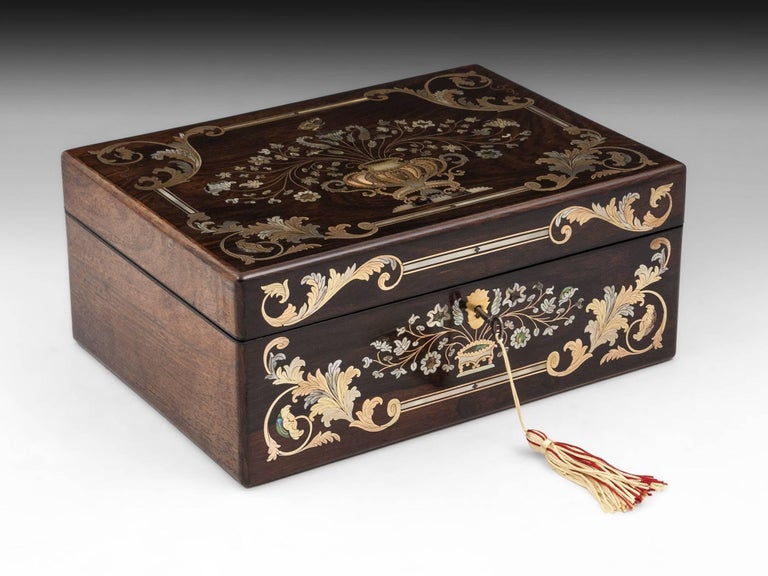 Brass and Mother-of-pearl Inlaid Antique Sewing Box, 19th Century at ...