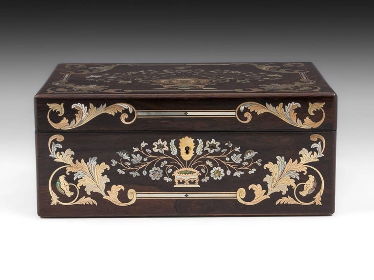 Brass and Mother-of-pearl Inlaid Antique Sewing Box, 19th Century at ...