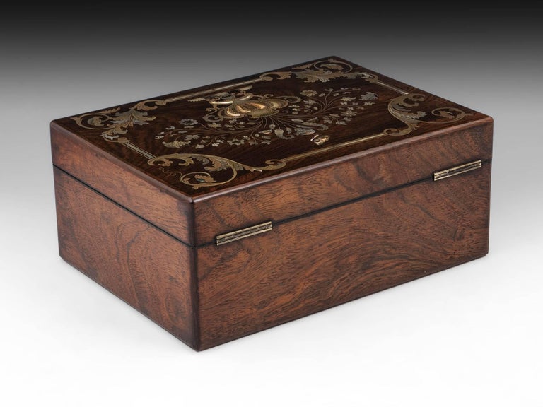 Brass and Mother-of-pearl Inlaid Antique Sewing Box, 19th Century at ...
