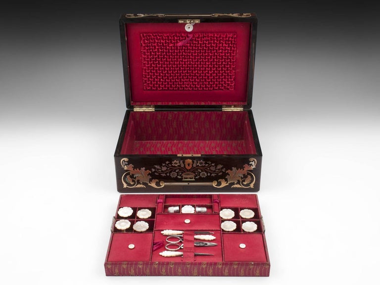 Brass and Mother-of-pearl Inlaid Antique Sewing Box, 19th Century at ...
