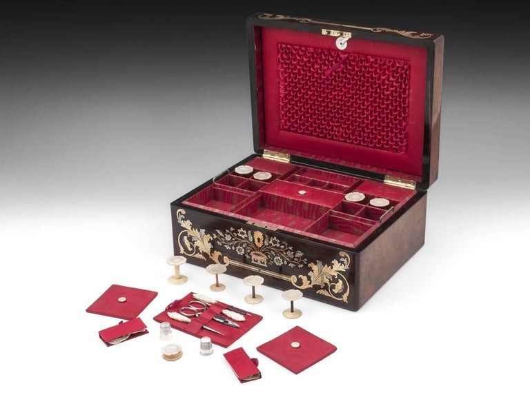 Brass and Mother-of-pearl Inlaid Antique Sewing Box, 19th Century at ...