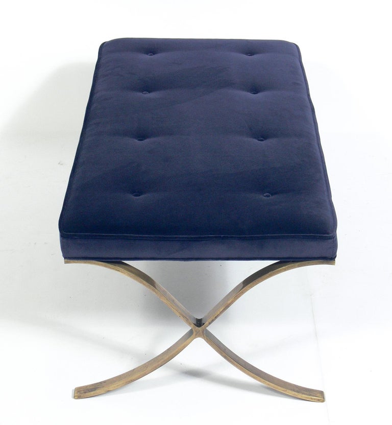 Brass and Navy Blue Velvet Barcelona Bench at 1stDibs | blue velvet bcn ...