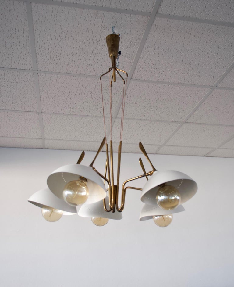 Brass and Painted Aluminum Ceiling Lamp by Lumen, 1950s at 1stDibs
