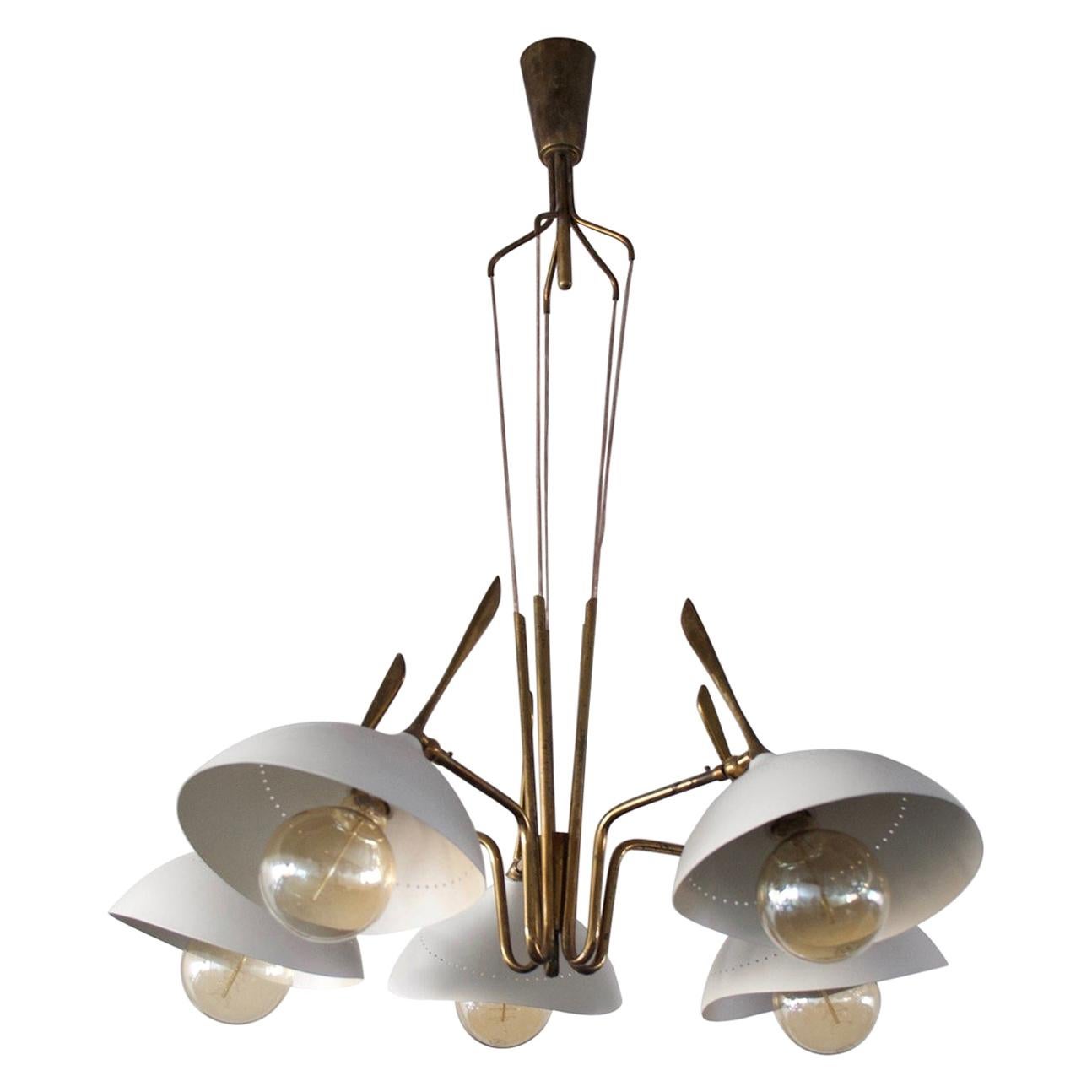 Brass and Painted Aluminum Ceiling Lamp by Lumen, 1950s at 1stDibs