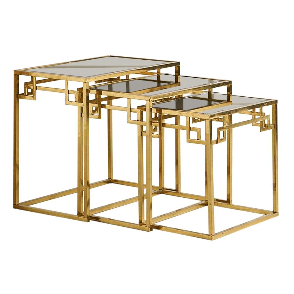 Brass and Rose Gold Italian Mirrored Glass Nesting Tables For Sale at ...