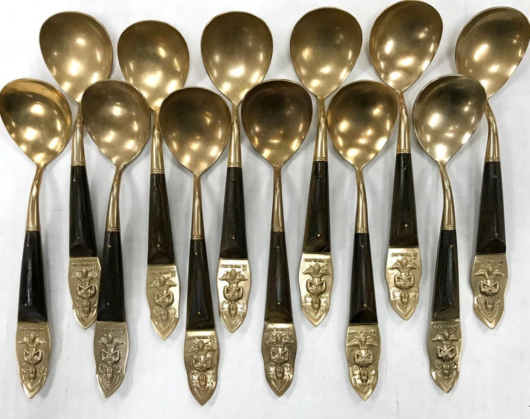 Brass and Rosewood Thailand Large Flatware Set at 1stDibs