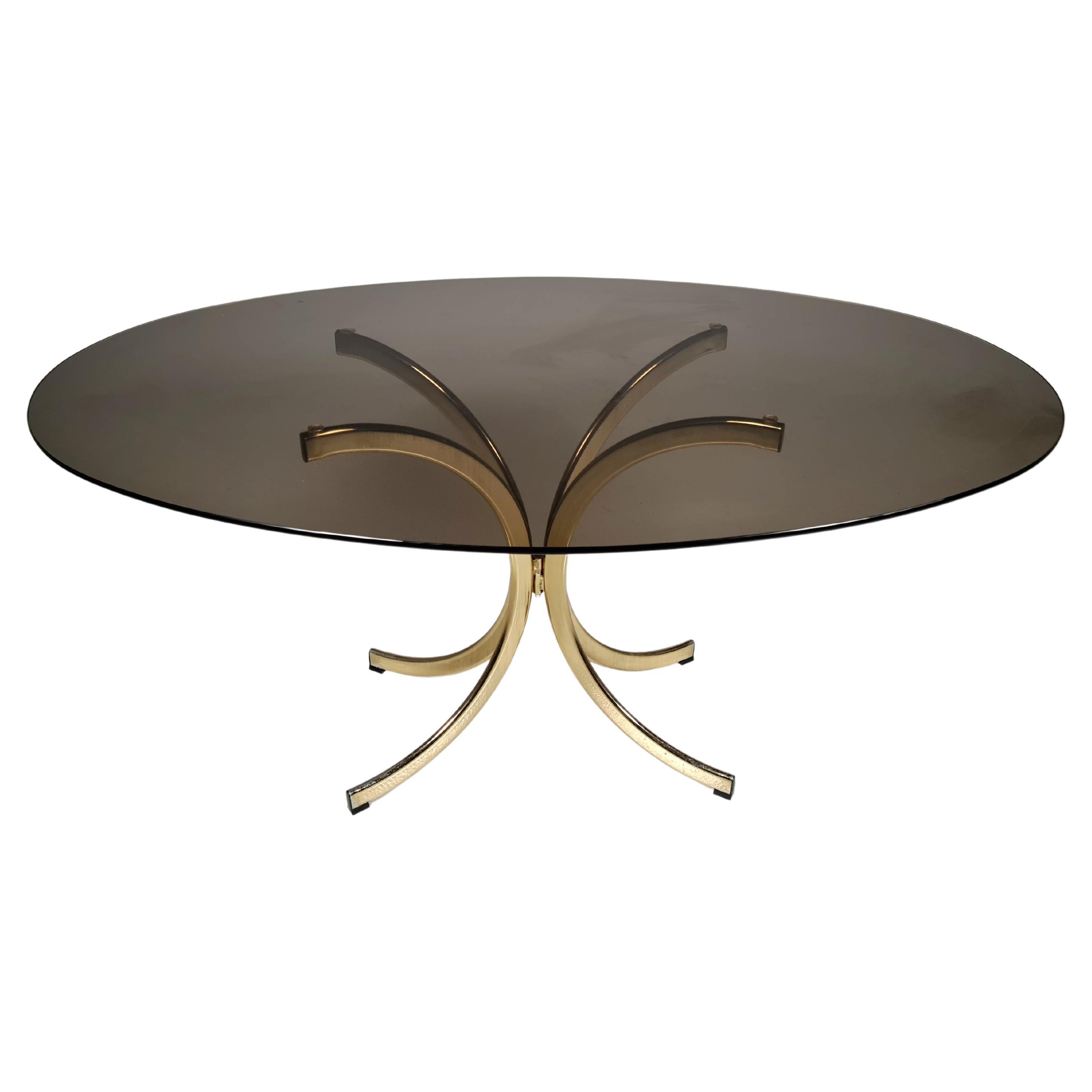 Brass and Chrome Dining Table with Smoked Glass by Romeo Rega at 1stDibs
