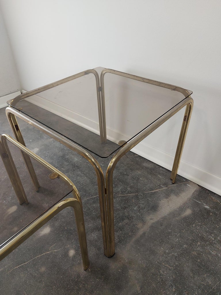 Brass and Smoked Glass Nesting Tables, Set of 3, 1960s For Sale at 1stDibs