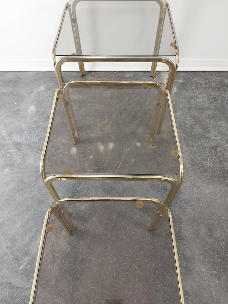 Brass and Smoked Glass Nesting Tables, Set of 3, 1960s For Sale at 1stDibs