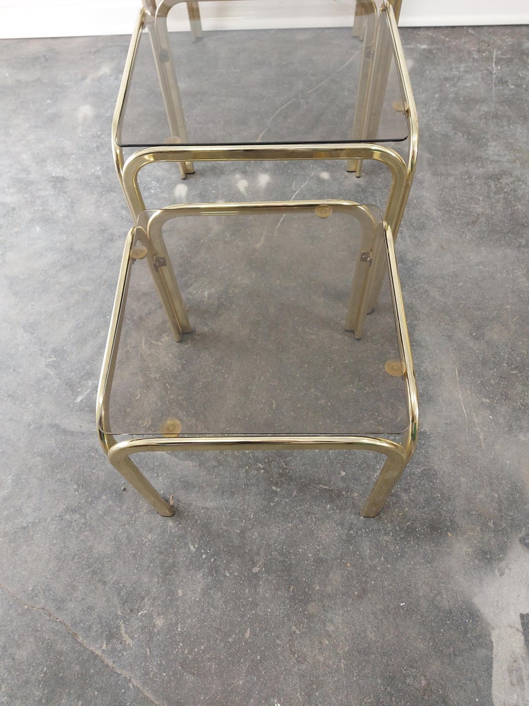 Brass and Smoked Glass Nesting Tables, Set of 3, 1960s For Sale at 1stDibs