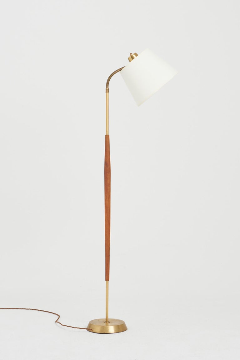 Brass and Teak Reading Floor Lamp For Sale at 1stDibs