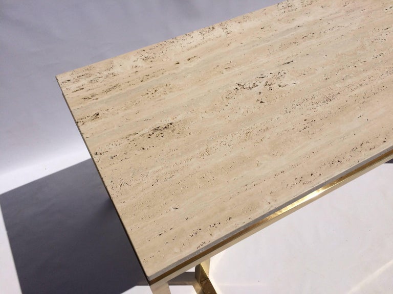 Brass and Travertine Console Table in the Style of Billy Baldwin at 1stdibs