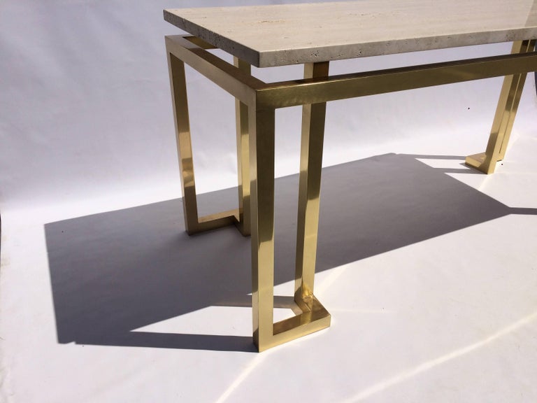 Brass and Travertine Console Table in the Style of Billy Baldwin at 1stDibs