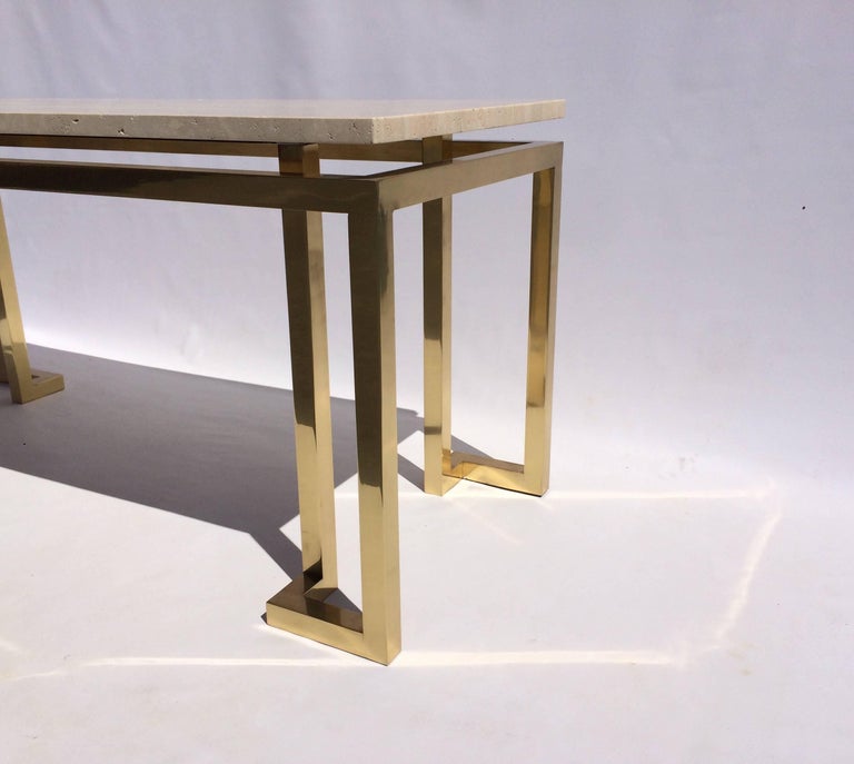 Brass and Travertine Console Table in the Style of Billy Baldwin at 1stDibs