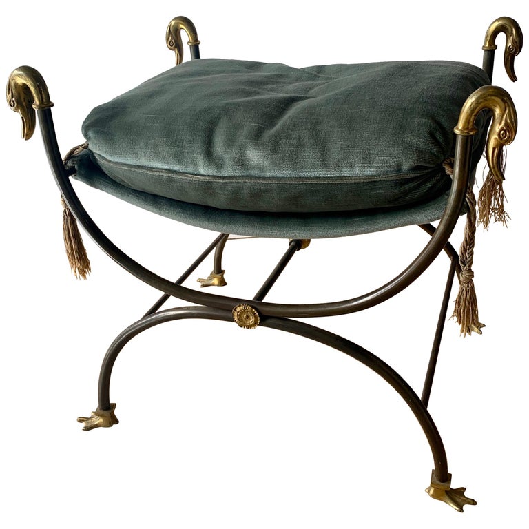 Maison Jansen Style Brass and Wrought Iron Vanity Stool at 1stDibs
