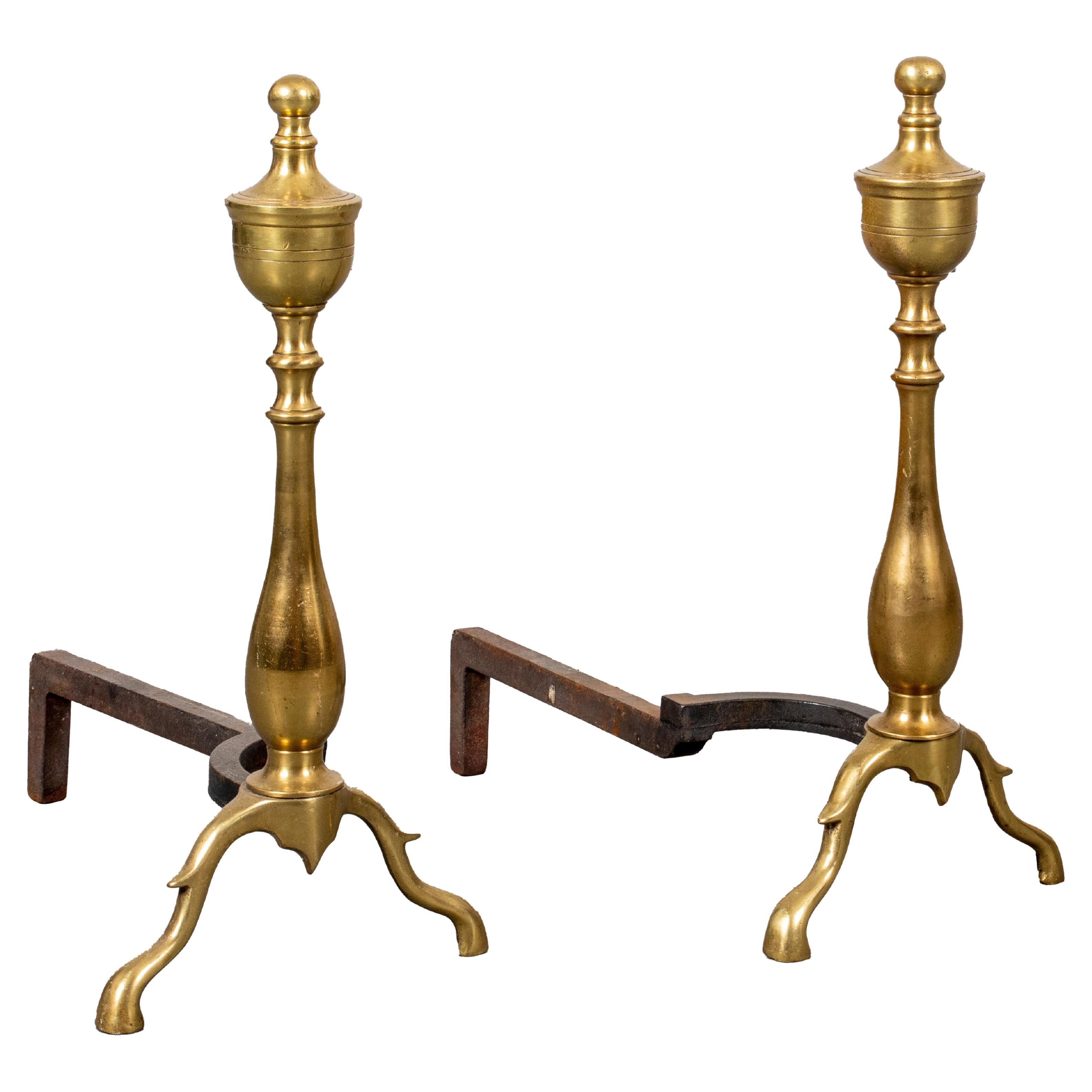 Pair of Mid Century Solid Brass Tree-Form Andirons at 1stDibs