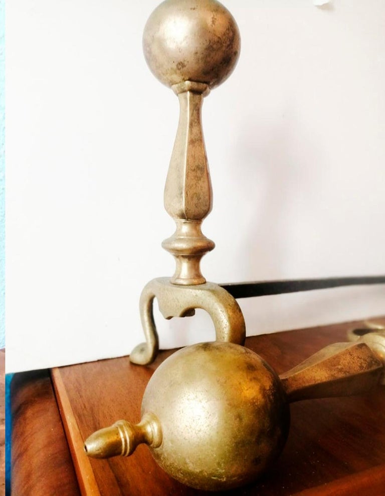 Andirons Queen Anne Style Brass and Iron Fireplaces Early 20th Century ...