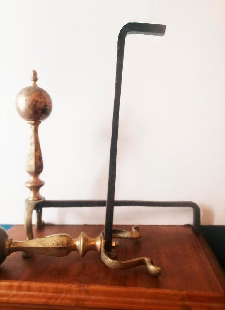 Andirons Queen Anne Style Brass and Iron Fireplaces Early 20th Century ...