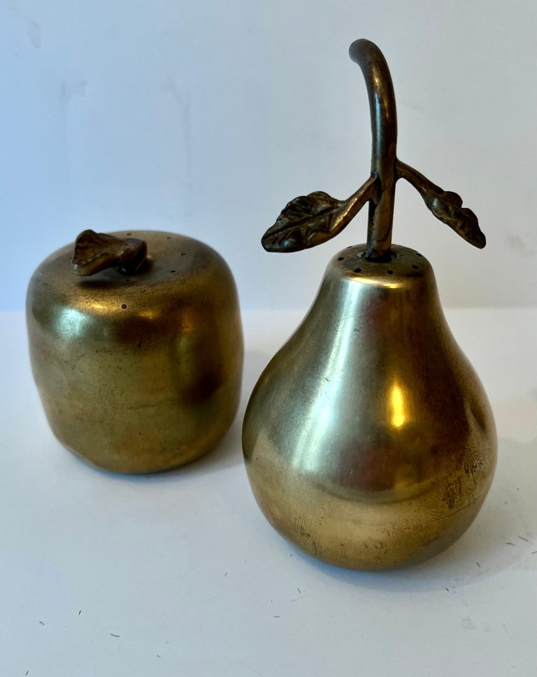 Brass Apple and Pear Salt and Pepper Set For Sale at 1stDibs