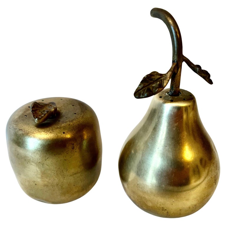 Brass Apple and Pear Salt and Pepper Set For Sale at 1stDibs