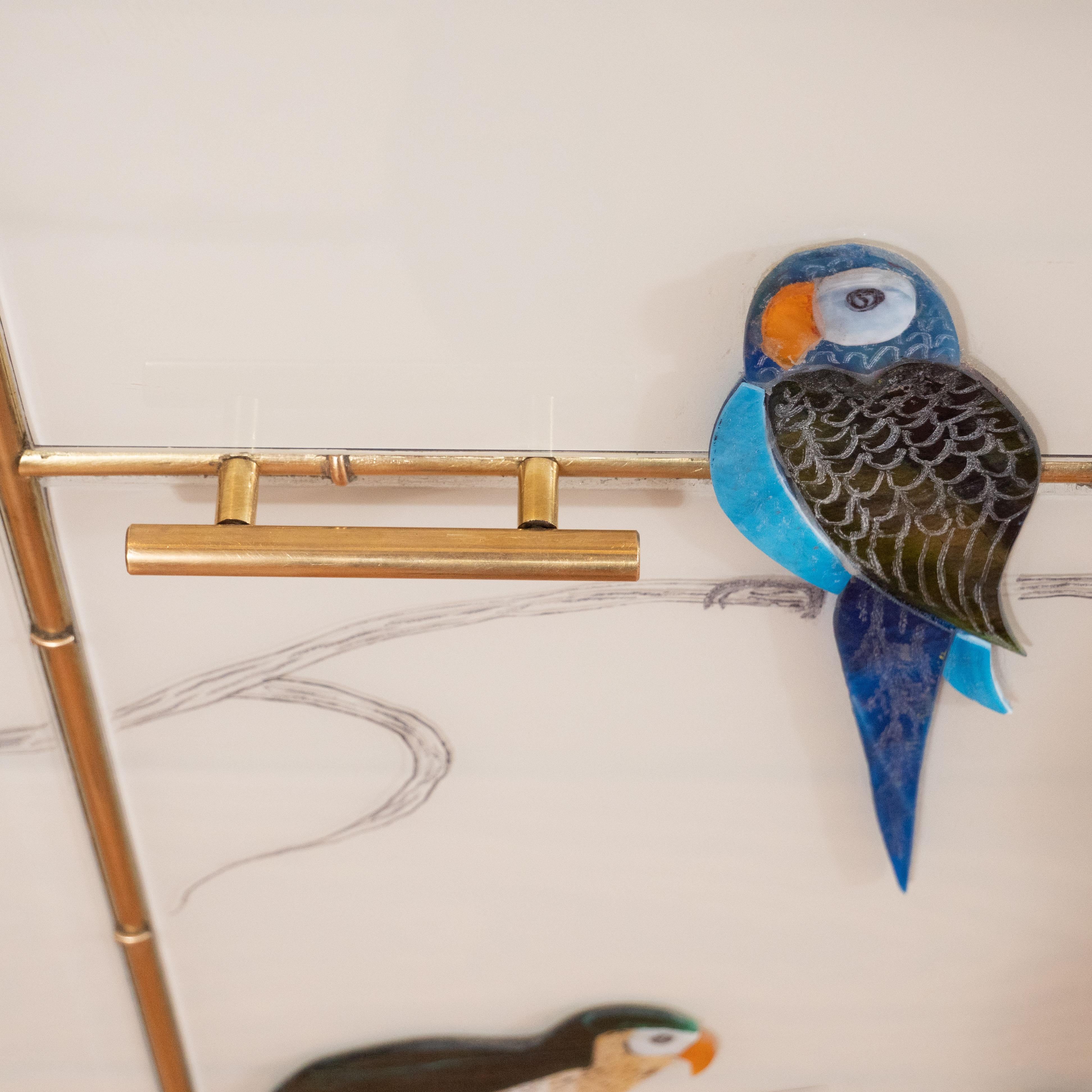 Custom Brass Bamboo Inlay and Ivory Murano Glass Parrot Sideboard ...