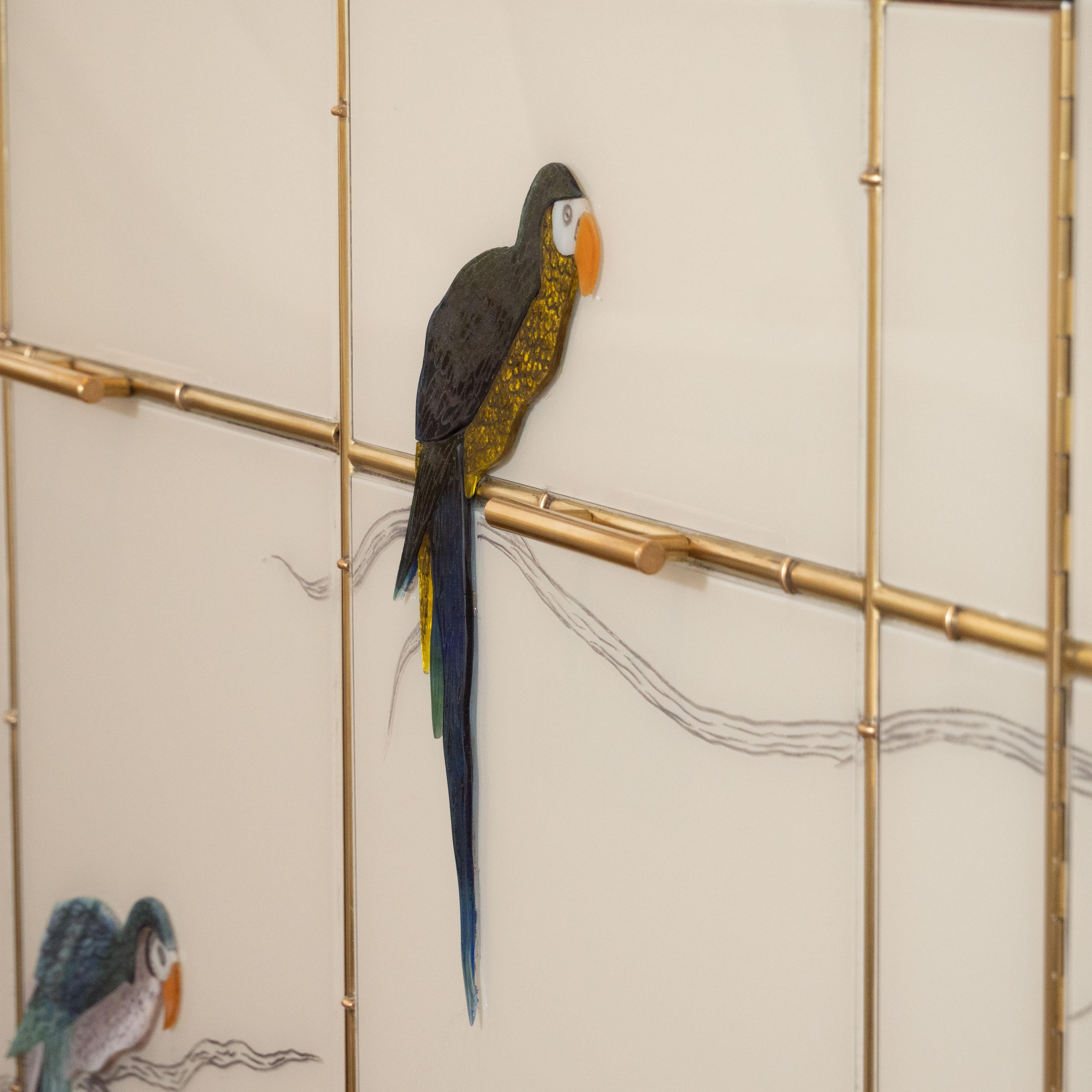 Custom Made Brass Bamboo Inlay and Ivory Murano Glass Parrot Sideboard ...