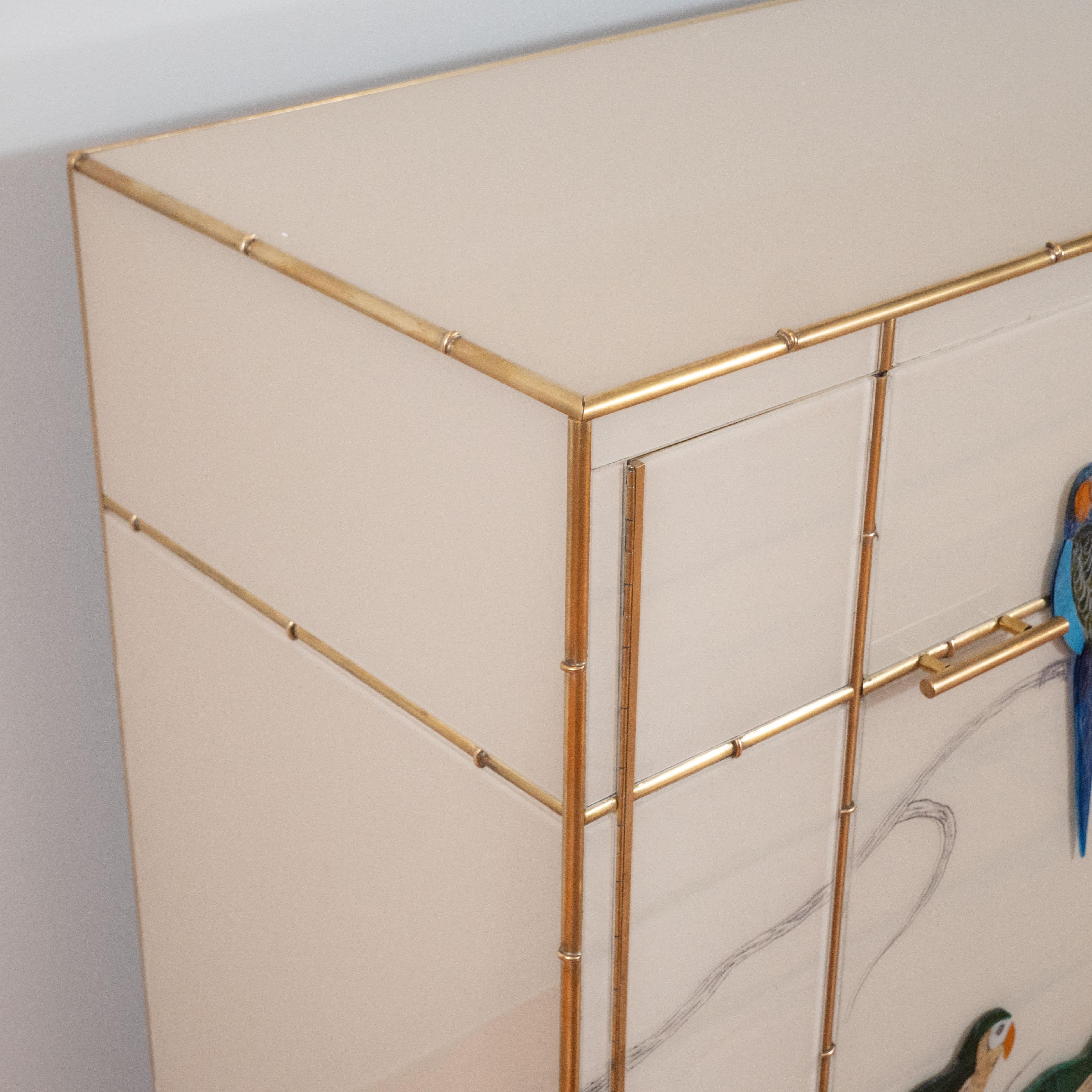 Custom Brass Bamboo Inlay and Ivory Murano Glass Parrot Sideboard ...