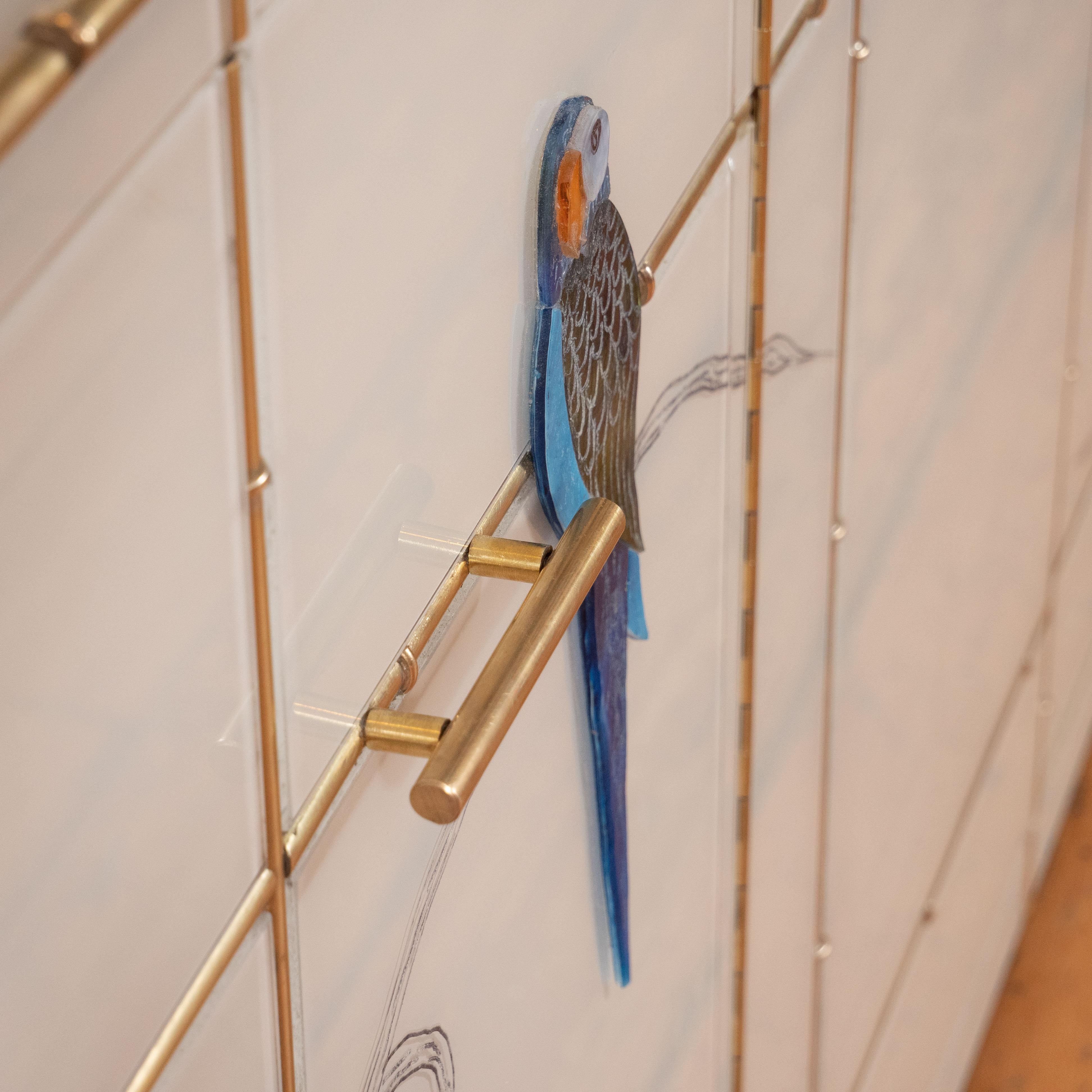 Custom Brass Bamboo Inlay and Ivory Murano Glass Parrot Sideboard ...