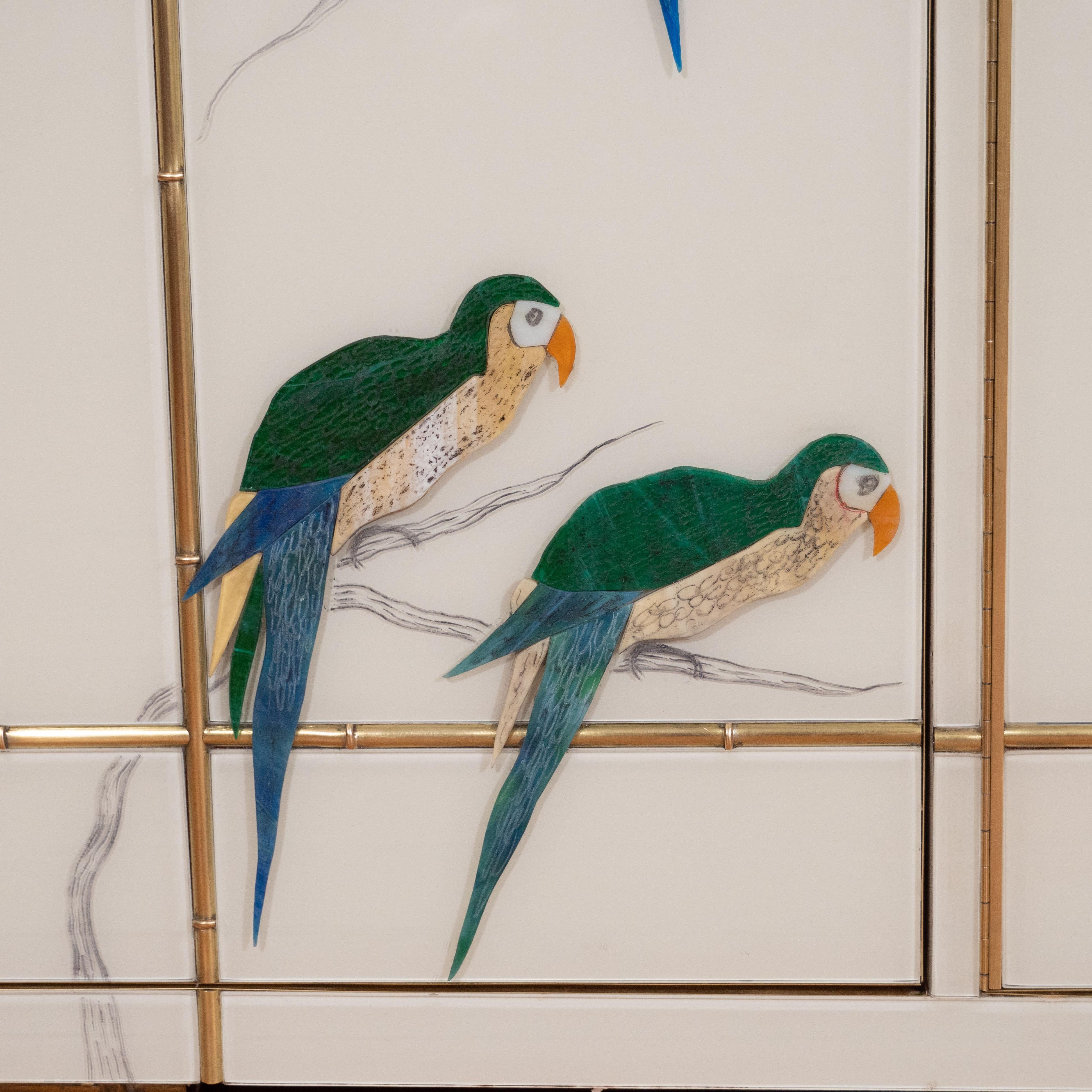 Custom Brass Bamboo Inlay and Ivory Murano Glass Parrot Sideboard ...