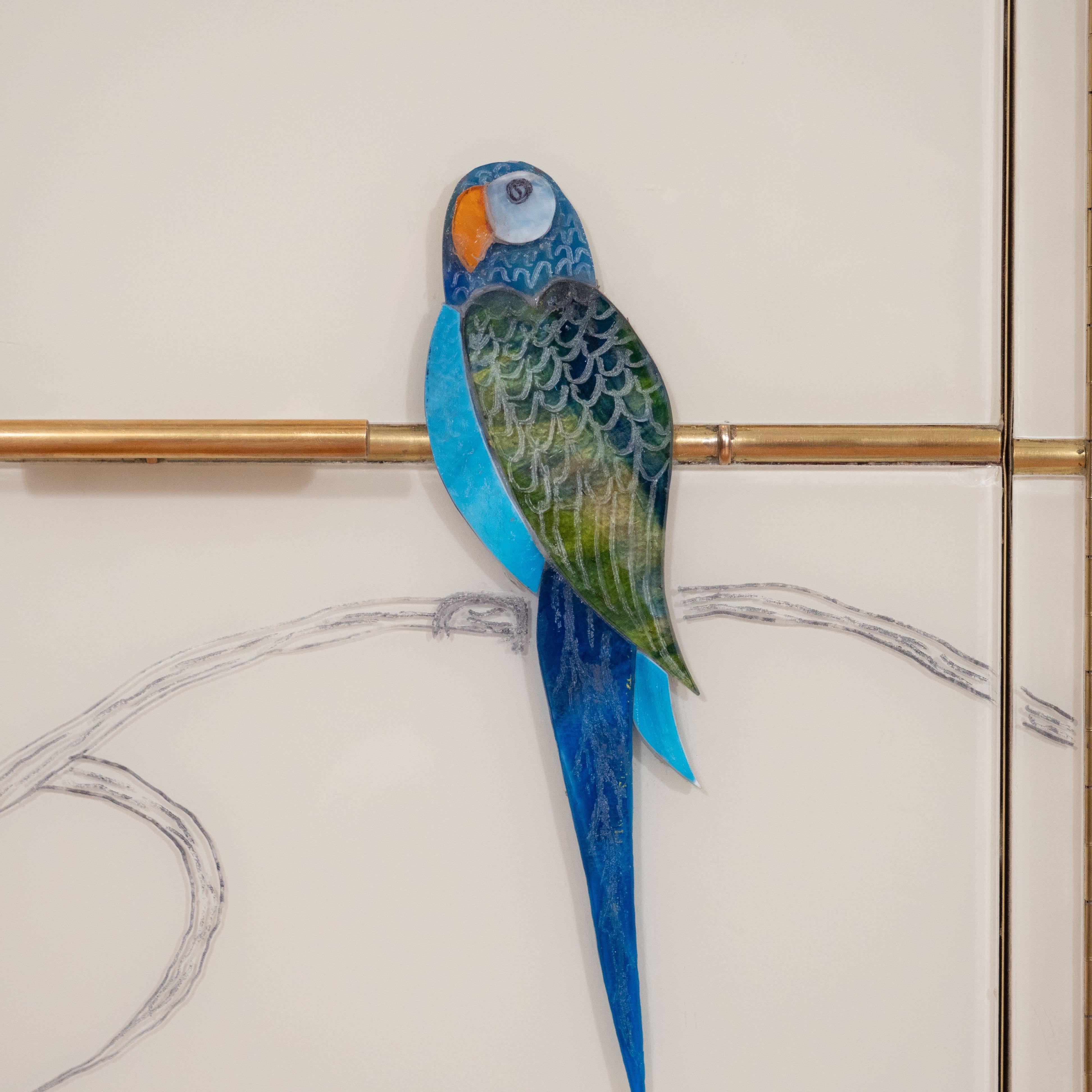 Custom Brass Bamboo Inlay and Ivory Murano Glass Parrot Sideboard ...