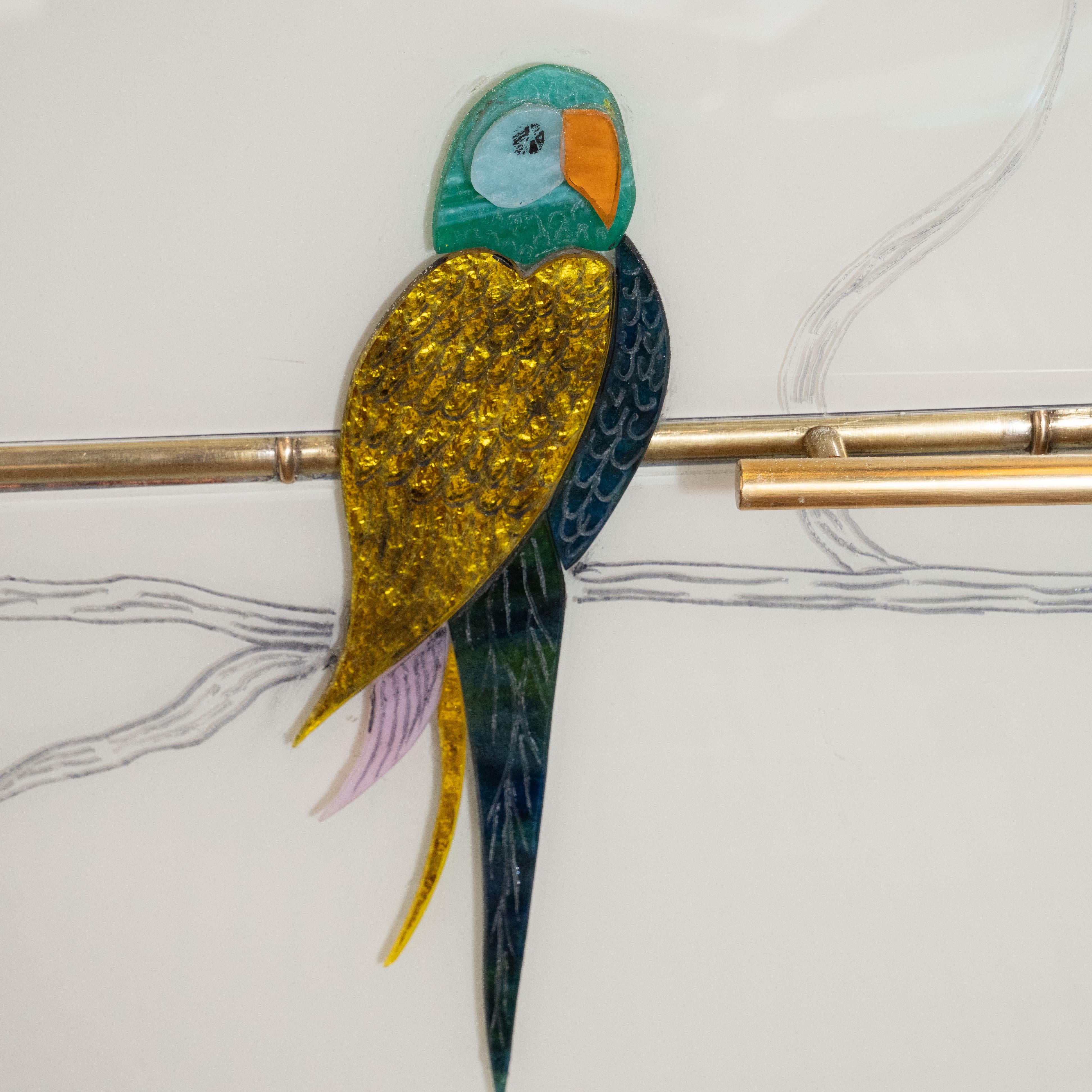 Custom Made Brass Bamboo Inlay and Ivory Murano Glass Parrot Sideboard ...