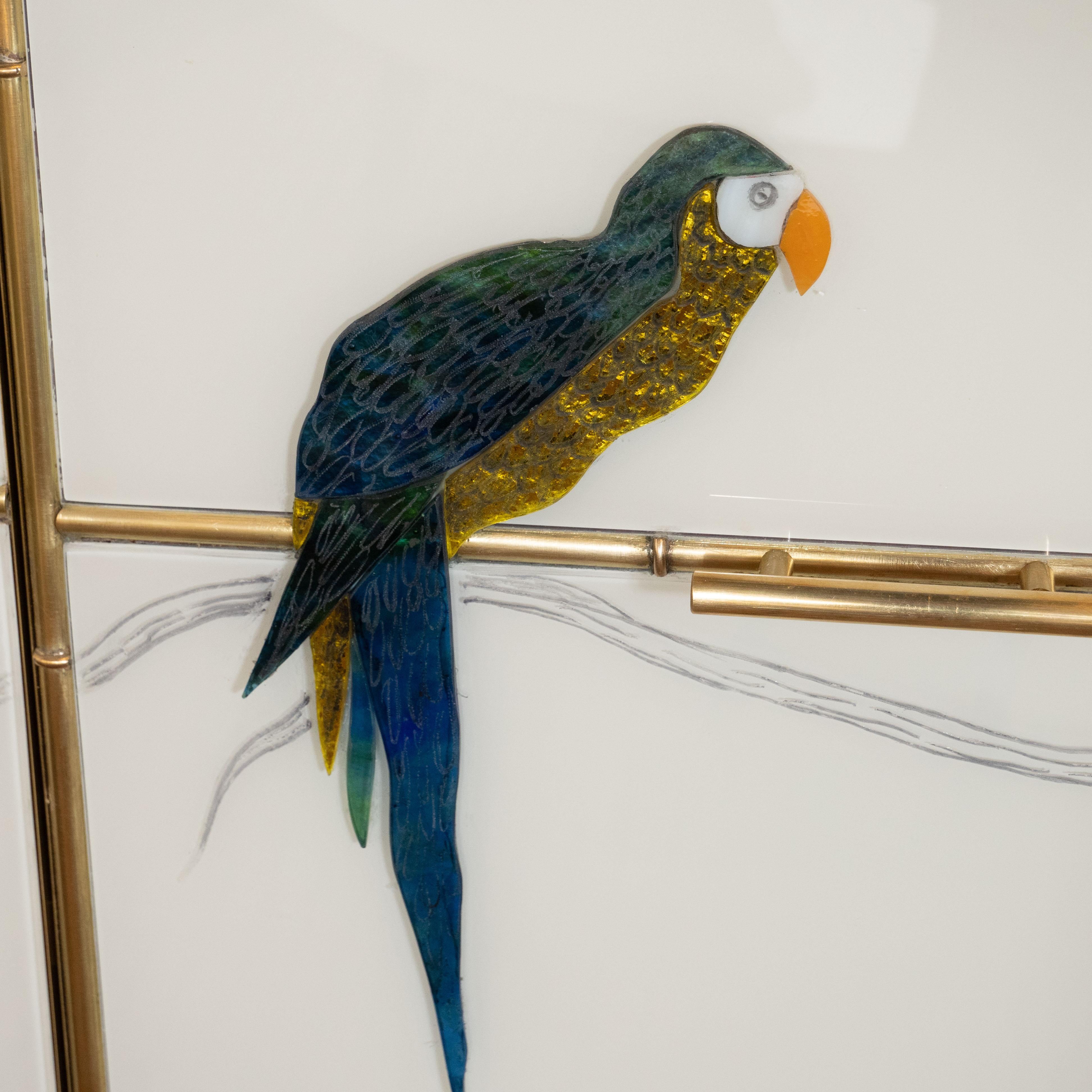 Custom Made Brass Bamboo Inlay and Ivory Murano Glass Parrot Sideboard ...
