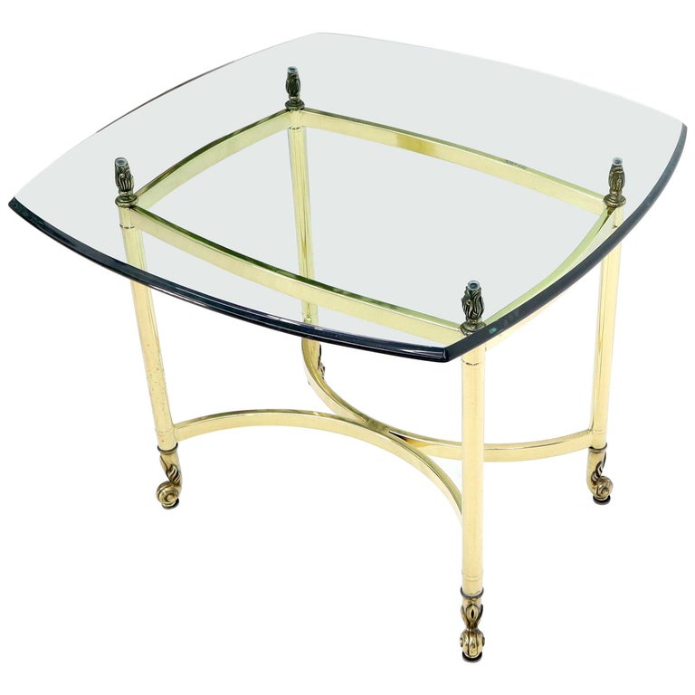 Brass Base Glass Top Rounded Square Coffee Table For Sale at 1stDibs