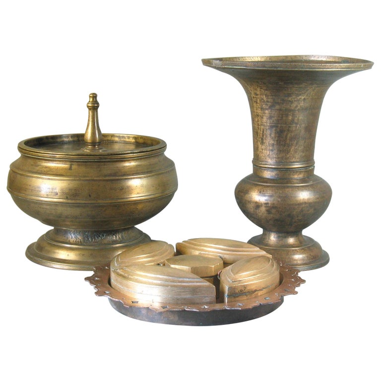 Brass Betel Nut Box and Cover together with Spitton and Brass Betel Nut ...