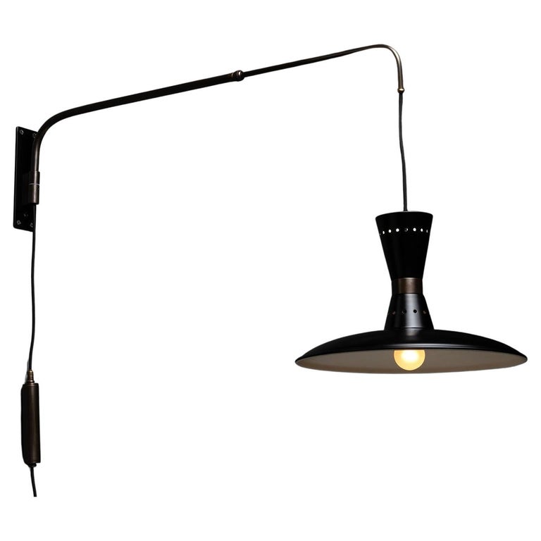 Brass and Black Metal Swing Arm Sconce Made in Italy For Sale at 1stDibs
