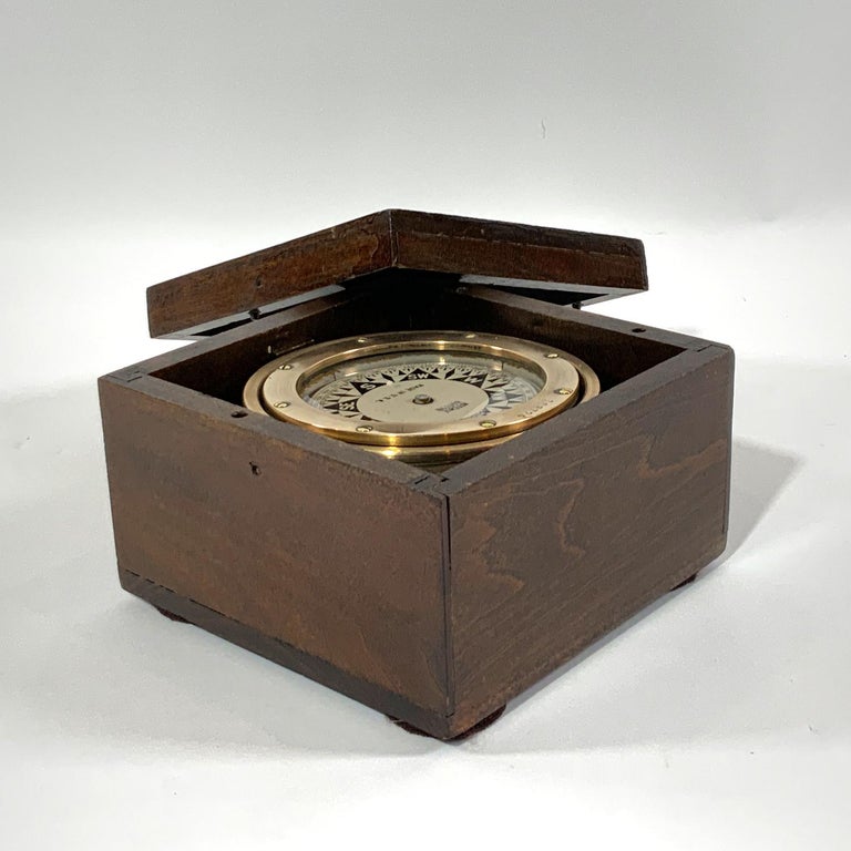 Brass Boat Compass On Box at 1stDibs